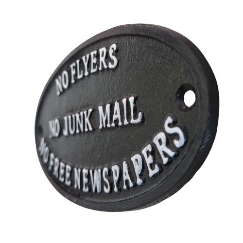 Cast Metal Sign - No Flyers No Junk Mail