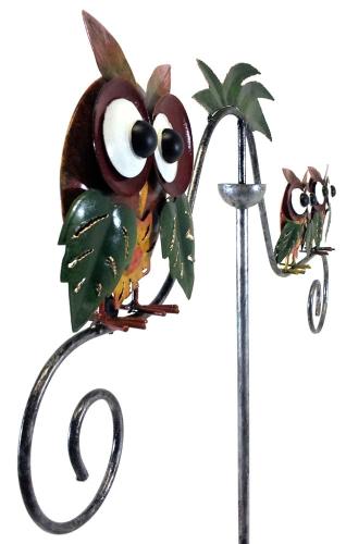 Metal Garden Wind Vane Spinner - Owl Family Design