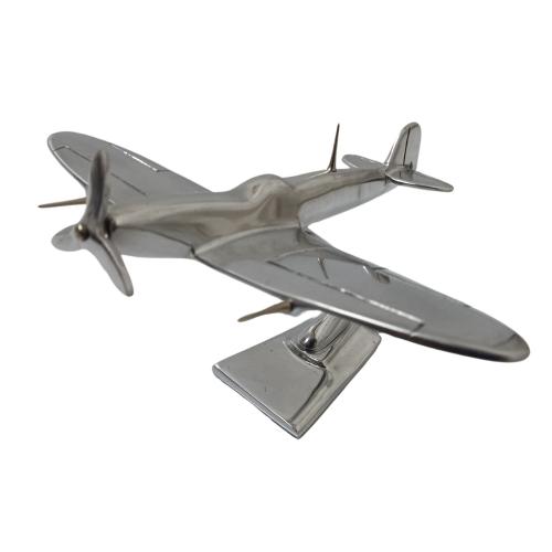 Metal Sculpture - RAF Spitfire Aeroplane Ornament On Display Stand