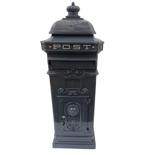 Vintage Grey Grand Pillar Mail Box Silver Detail