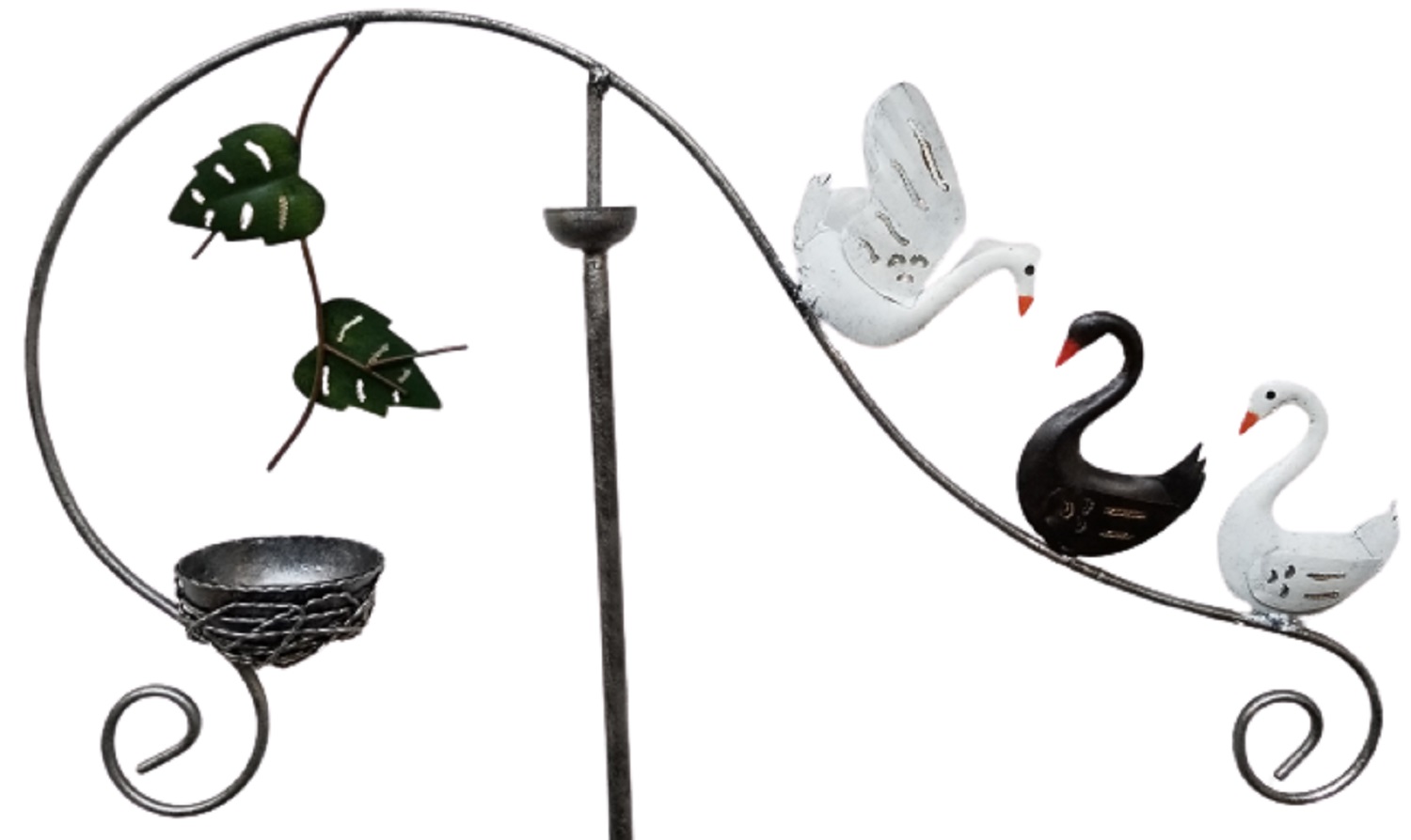 Metal Garden Wind Vane Spinner - Swan Family