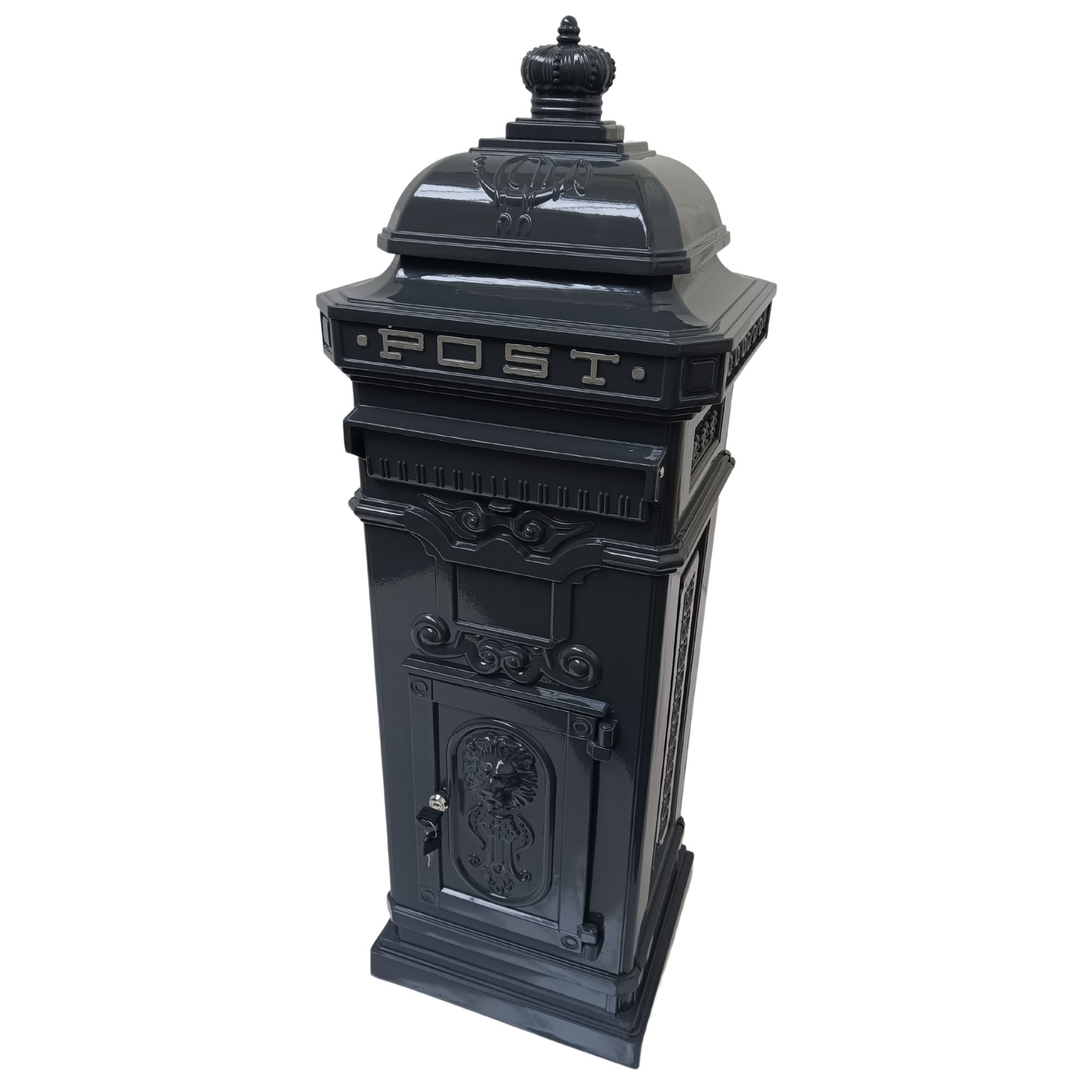 Vintage Grey Grand Pillar Mail Box Silver Detail